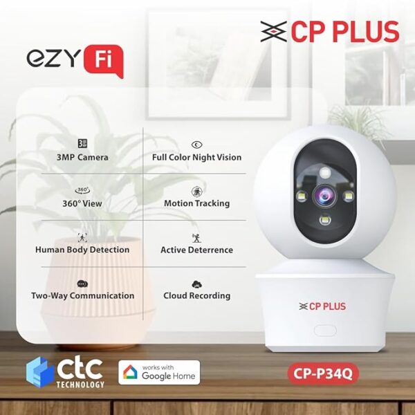 CP PLUS 3MP Smart Wi-Fi CCTV Camera for Home with 360° Pan & Tilt ...